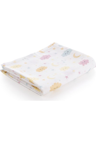 Caline Baby Müslin Bezi Örtü Bulut Desen - Sarı + 4 Adet Ağız Mendili Caline Baby Müslin Bezi Örtü Bulut Desen - Sarı + 4 Adet Ağız Mendili