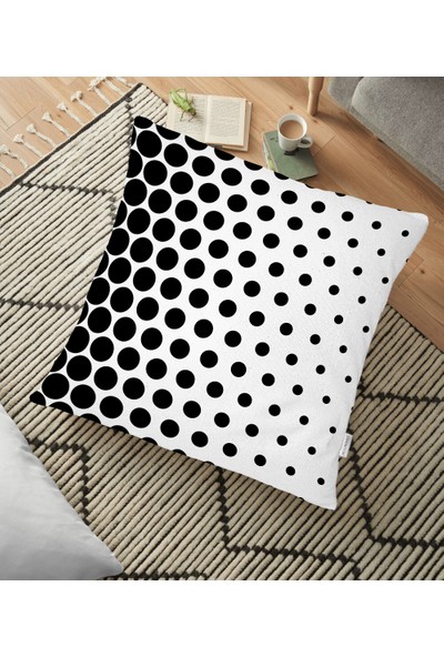 RealHomes Siyah Beyaz Büyük Puanlı Dekoratif Yer Minderi - 70 x 70 cm