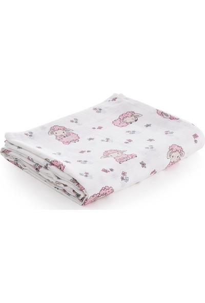 Caline Baby Müslin Bezi Örtü Kuzu Desen - Pembe + 2 Adet Ağız Mendili Caline Baby Müslin Bezi Örtü Kuzu Desen - Pembe + 2 Adet Ağız Mendili