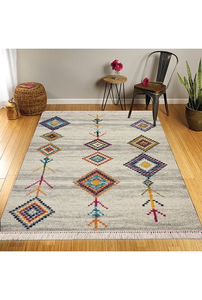 Else Retro Şönil Desenli Modern Püsküllü Kilim Halı 9 80 x 150 cm Else Retro Şönil Desenli Modern Püsküllü Kilim Halı 9 80 x 150 cm