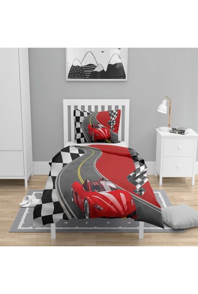 Else Kırmızı Arabalı Tek Kişilik Çocuk 3D Nevresim Takımı