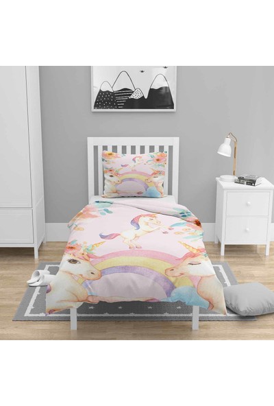 Else Pembe Unicorn Atlar Çocuk 3D Desenli Nevresim Takımı Else Pembe Unicorn Atlar Çocuk 3D Desenli Nevresim Takımı