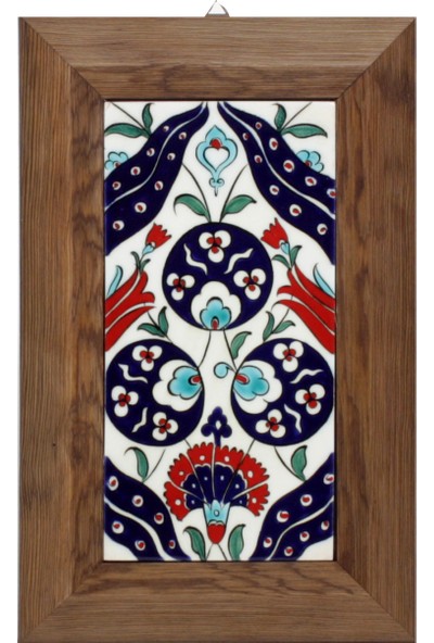 Otantik Çini Ahşap Çerçeve Lale Dekor Çini Tablo