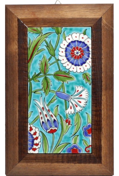 Otantik Çini Ahşap Çerçeve Beyaz Lale Dekor Çini Tablo