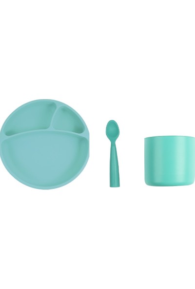 Oioi Silikon Yemek Seti Yeşil - Tabak + Kaşık + Bardak
