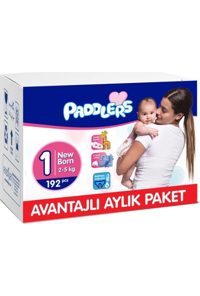 Paddlers 1 Numara Newborn 192 Adet (2-5 kg) Aylık Paket Paddlers 1 Numara Newborn 192 Adet (2-5 kg) Aylık Paket