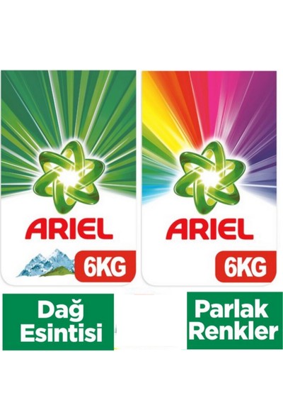 Ariel Dağ Esintisi 6 kg + Ariel Parlak Renkler 6 kg Toz Çamaşır Deterjanı Ariel Dağ Esintisi 6 kg + Ariel Parlak Renkler 6 kg Toz Çamaşır Deterjanı