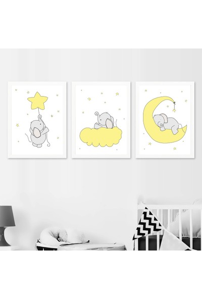 Minik Ayı Sevimli Filler Üçlü Çerçeve Seti-Sarı Minik Ayı Sevimli Filler Üçlü Çerçeve Seti-Sarı