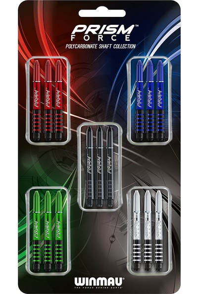 Winmau 8118 Prism Force Şaft Kolleksiyonu 5 Set 15 Adet Winmau 8118 Prism Force Şaft Kolleksiyonu 5 Set 15 Adet