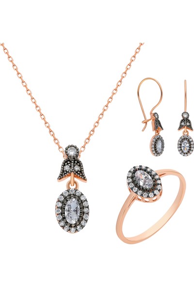 Chavin Elmas Tasarım Mini Gümüş Kolye Yüzük Küpe Set EE13 Chavin Elmas Tasarım Mini Gümüş Kolye Yüzük Küpe Set EE13