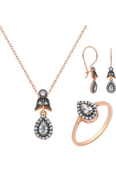 Chavin Elmas Tasarım Mini Gümüş Kolye Yüzük Küpe Set EE14 Chavin Elmas Tasarım Mini Gümüş Kolye Yüzük Küpe Set EE14