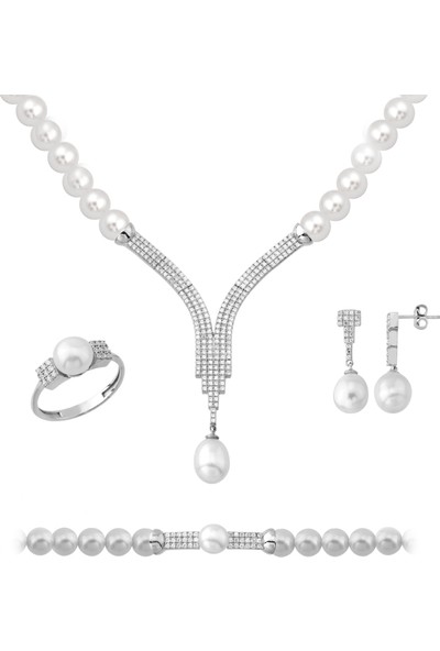 Chavin İnci Gümüş Kolye Küpe Bileklik Yüzük Takım Set ED98 Chavin İnci Gümüş Kolye Küpe Bileklik Yüzük Takım Set ED98