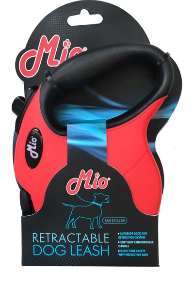 Mio Otomatik Köpek Gezdirme Tasması 5 Metre / 20 Kg M Kırmızı Mio Otomatik Köpek Gezdirme Tasması 5 Metre / 20 Kg M Kırmızı