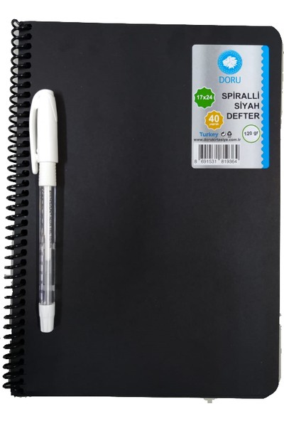Doru 40 Sayfa Siyah Defter ve Beyaz Kalem Doru 40 Sayfa Siyah Defter ve Beyaz Kalem