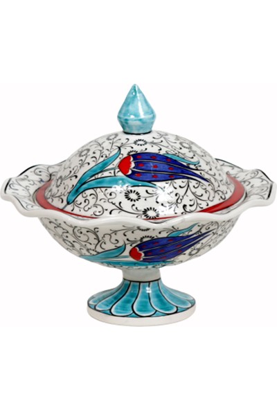 OTANTİK ÇİNİ Mavi Lale Desenli Ayaklı Çini Şekerlik OTANTİK ÇİNİ Mavi Lale Desenli Ayaklı Çini Şekerlik