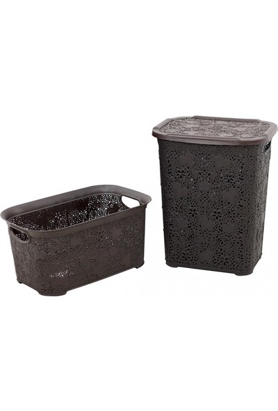 Sağlam Plastik Dantel Kirli Çamaşır Sepeti- Çamaşır sepeti 2'li Set