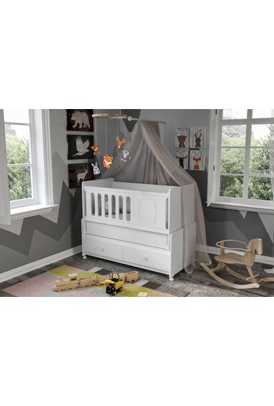 Afillibebek Flora Asansörlü 2 Çekmeceli Beşik Beyaz