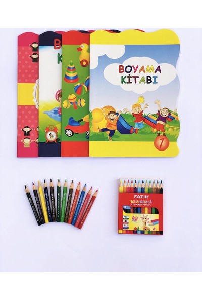 Boyama Kitabı Seti - 4 Adet Boyama Kitabı + 1 Adet 12'li Kuruboya Boyama Kitabı Seti - 4 Adet Boyama Kitabı + 1 Adet 12'li Kuruboya