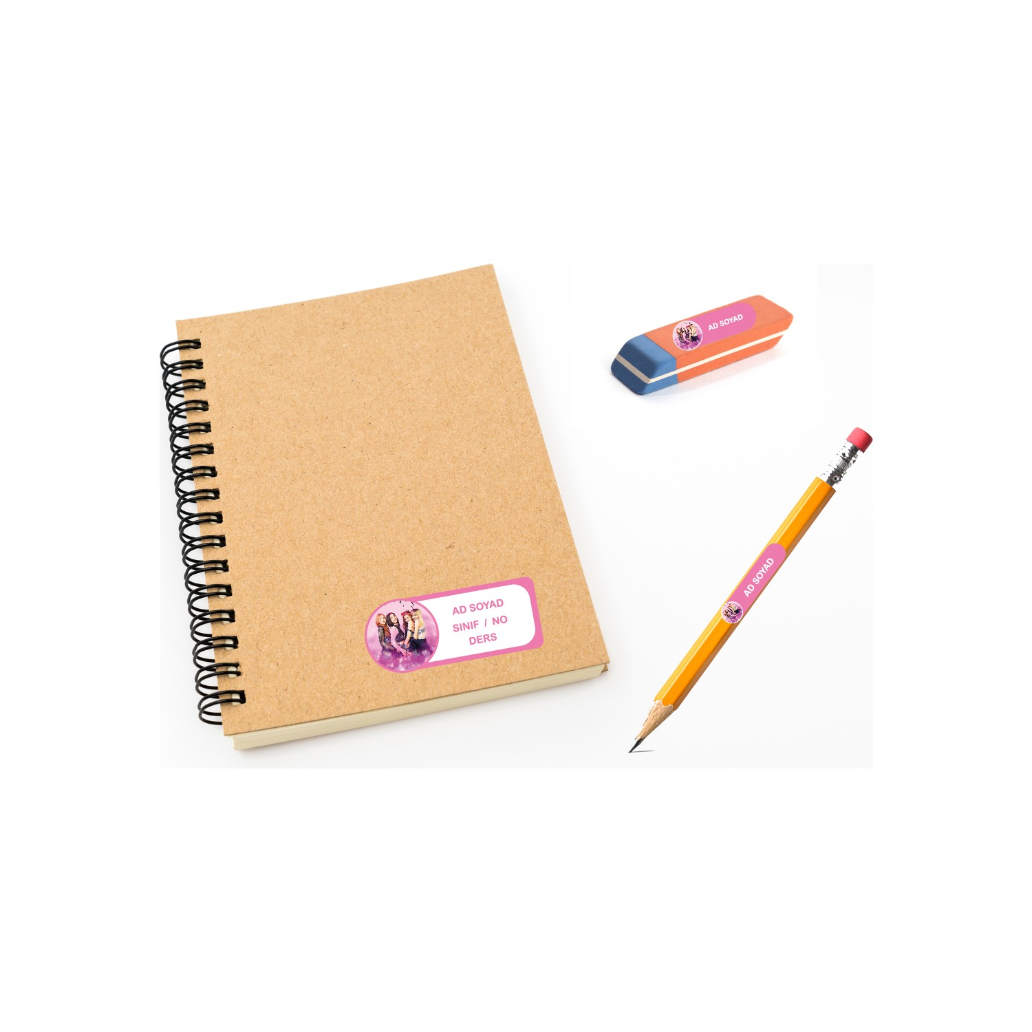 Kutu Ambalaj Okul Etiketi Defter, Kalem Sticker Black Pink Fiyatı