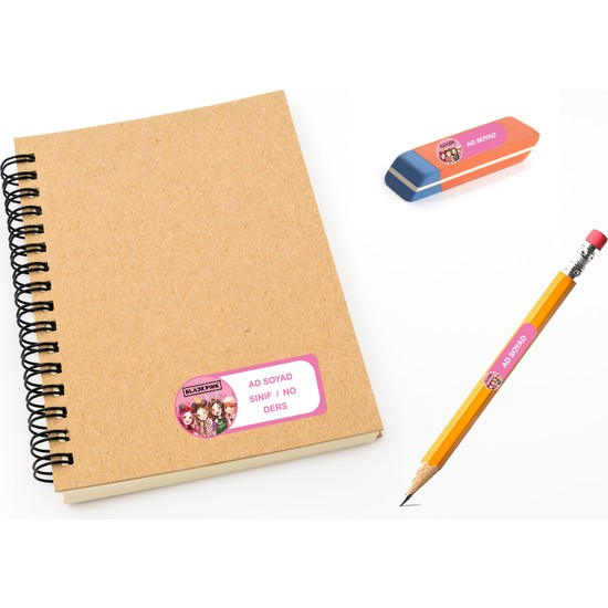 Kutu Ambalaj Okul Etiketi Defter, Kalem Sticker Black Pink Fiyatı