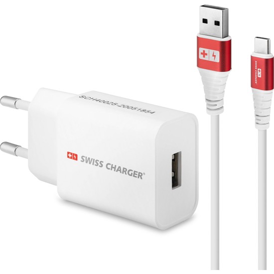 Swiss Charger 12W USB Şarj Adaptörü ve USB To Type-C 1m Fiyatı