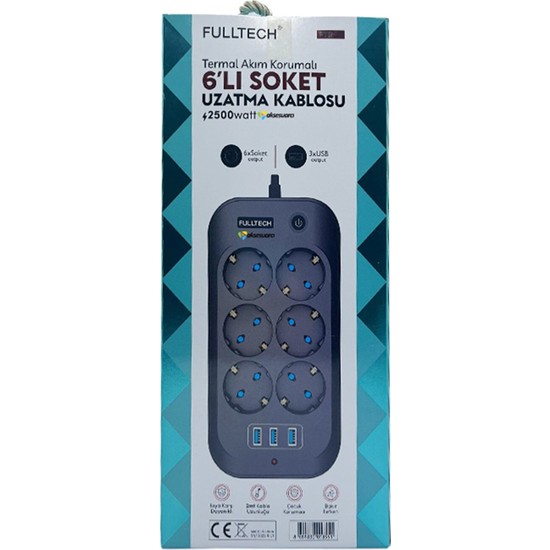 Fulltech Termal Akım Korumalı, Çocuk Korumalı, 6'Lı 2 Mt Fiyatı