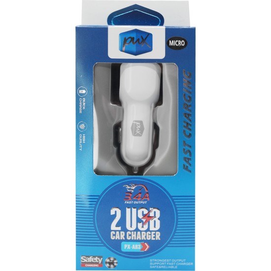 Pux 3.4A 2usb Micro Kablolu Araç Şarj Aleti Beyaz Fiyatı