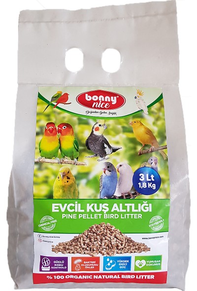 Bonny Nice Çam Pelet Evcil Kuş Altlığı 1.8 kg 3 l