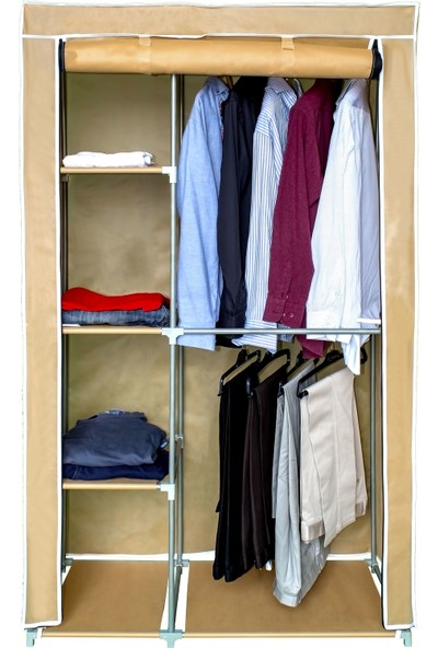 Asudehome Halley Portaif Bez Dolap Dubleks Çift Askılı Bez Dolap Bej Gardırop