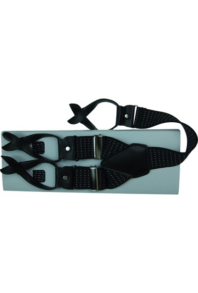 Kemer Sepeti Düğmeli Siyah Zemin Beyaz Puantiyeli Pantolon Askısı