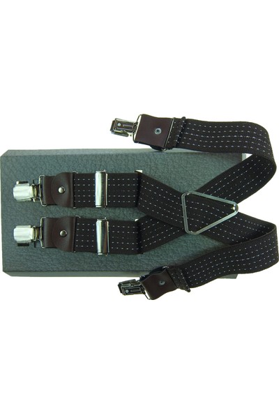 Kemer Sepeti Kahve Zeminli Beyaz Puantiyeli Dört Klipsli Pantolon Askısı