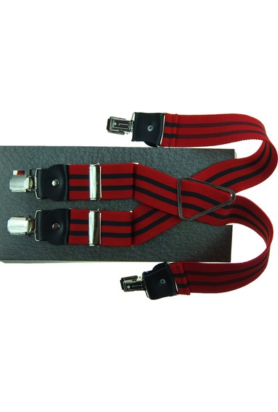 Kemer Sepeti Kırmızı Siyah Çizgili Dört Klipsli Pantolon Askısı Kemer Sepeti Kırmızı Siyah Çizgili Dört Klipsli Pantolon Askısı