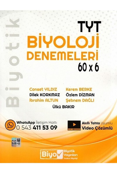Biyotik Yayınları TYT Biyoloji Biyotik 60 x 6 Denemeleri - Canset Yıldız Biyotik Yayınları TYT Biyoloji Biyotik 60 x 6 Denemeleri - Canset Yıldız
