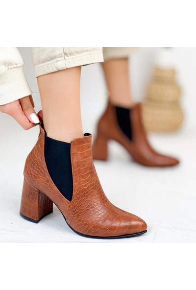 Limoya Wynter Taba Kroko Lastikli ve Topuklu Bootie Limoya Wynter Taba Kroko Lastikli ve Topuklu Bootie