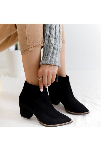 Limoya Aubree Siyah Süet Bot Western Bootie