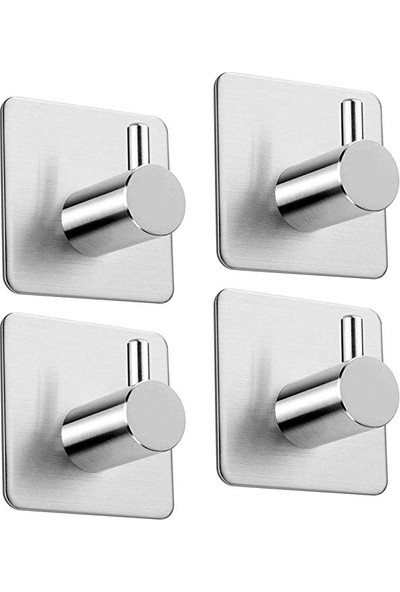 Delta Home Deltahome Paslanmaz Çelik 4 Adet Tek Topuzlu Askılık Set -- Inox -- Yapışkanlı Sistem