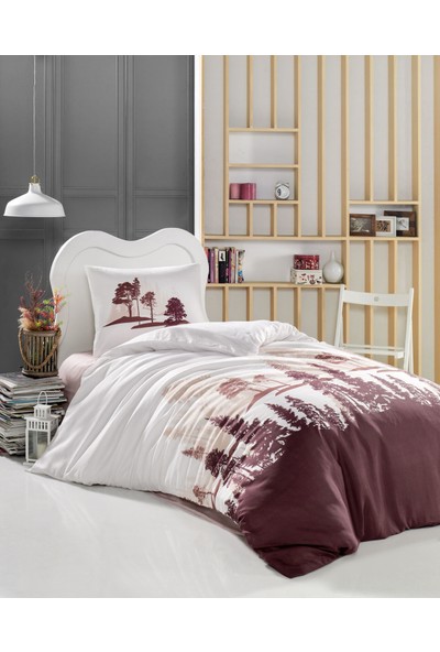 Eponj Home Kolay Ütülenir Nevresim Takımı Tek Kişilik Doğa Bordo