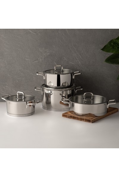 Nehir Silver Trend 8 Parça Tencere Seti Parlak Indüksiyon Taban Nehir Silver Trend 8 Parça Tencere Seti Parlak Indüksiyon Taban