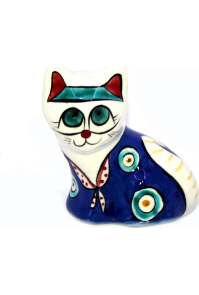 OTANTİK ÇİNİ Nazar Boncuklu Kedi Porselen Tarz Çini Biblo