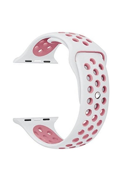 Case 4U Apple Watch Seri 7/6/SE/5/4 Silikon Delikli Spor Kordon 45mm 44mm 42mm Uyumlu - Beyaz Pembe Case 4U Apple Watch Seri 7/6/SE/5/4 Silikon Delikli Spor Kordon 45mm 44mm 42mm Uyumlu - Beyaz Pembe