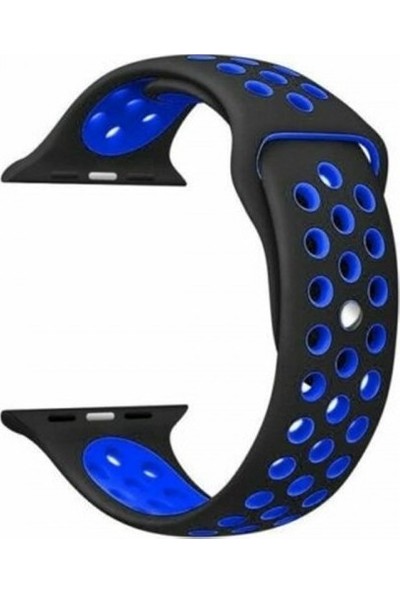 Case 4U Apple Watch Seri 7/6/SE/5/4 Silikon Delikli Spor Kordon 45mm 44mm 42mm Uyumlu - Siyah Mavi Case 4U Apple Watch Seri 7/6/SE/5/4 Silikon Delikli Spor Kordon 45mm 44mm 42mm Uyumlu - Siyah Mavi