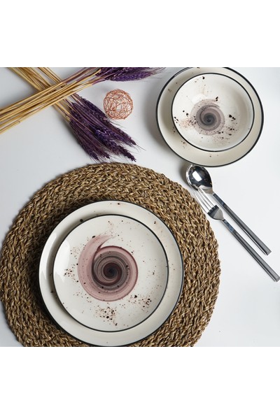 Tulu Tulü Porselen Galaxy Mürdüm Siyah 24 Parça Yemek Takımı