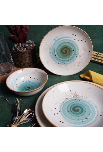 Tulu Tulü Porselen Galaxy Mavi Kahve 24 Parça Yemek Takımı