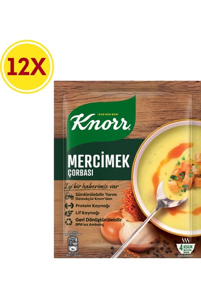 Knorr Klasik Çorba Serisi Mercimek Çorbası 72 gram 12'li Paket