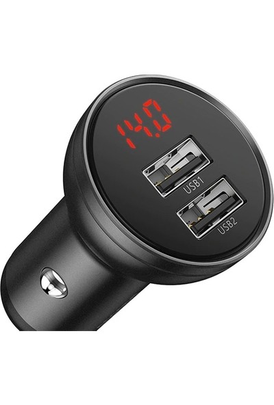 Baseus Digital Display 24W 4.8A Dual USB Çİft USB Hızlı Araç Şarjı CCBX-0G - Siyah Baseus Digital Display 24W 4.8A Dual USB Çİft USB Hızlı Araç Şarjı CCBX-0G - Siyah