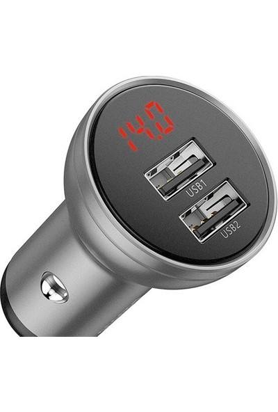 Baseus Digital Display 24W 4.8A Dual USB Çİft USB Hızlı Araç Şarjı CCBX-0S - Gümüş