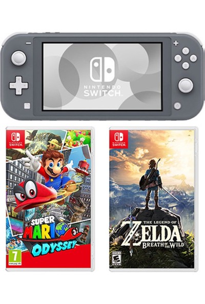 Nintendo Switch Lite Konsol Gri + Nintendo Super Mario Odyssey + The Legend Of Zelda Breath Of The Wild Switch Oyun Nintendo Switch Lite Konsol Gri + Nintendo Super Mario Odyssey + The Legend Of Zelda Breath Of The Wild Switch Oyun
