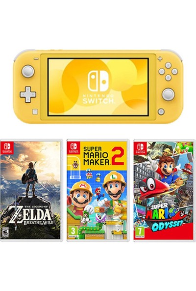 Nintendo Switch Lite Konsol Sarı + Super Mario Maker 2 + Nintendo Super Mario Odyssey + The Legend Of Zelda Breath Of The Wild Switch Oyun Nintendo Switch Lite Konsol Sarı + Super Mario Maker 2 + Nintendo Super Mario Odyssey + The Legend Of Zelda Breath Of The Wild Switch Oyun