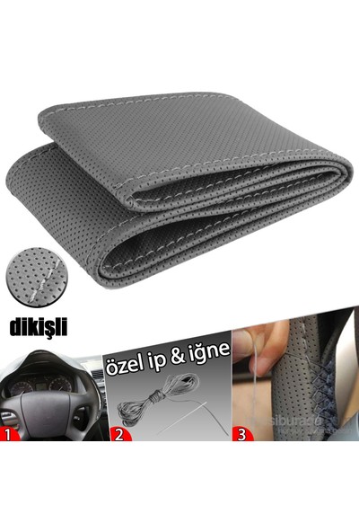 Otozum Toyota Corolla 4 Kapı 2009+ Dikme Direksiyon Kılıfı Delikli Mum İpli Gri Dikişli Otozum Toyota Corolla 4 Kapı 2009+ Dikme Direksiyon Kılıfı Delikli Mum İpli Gri Dikişli