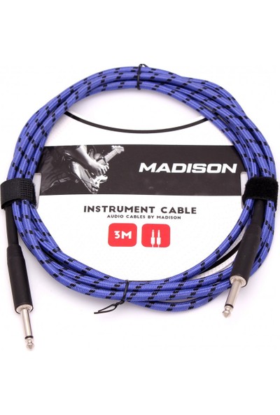 Madison Örgülü Kumaş Gitar Kablosu 3 Metre- Siyah Mavi Çizgili
